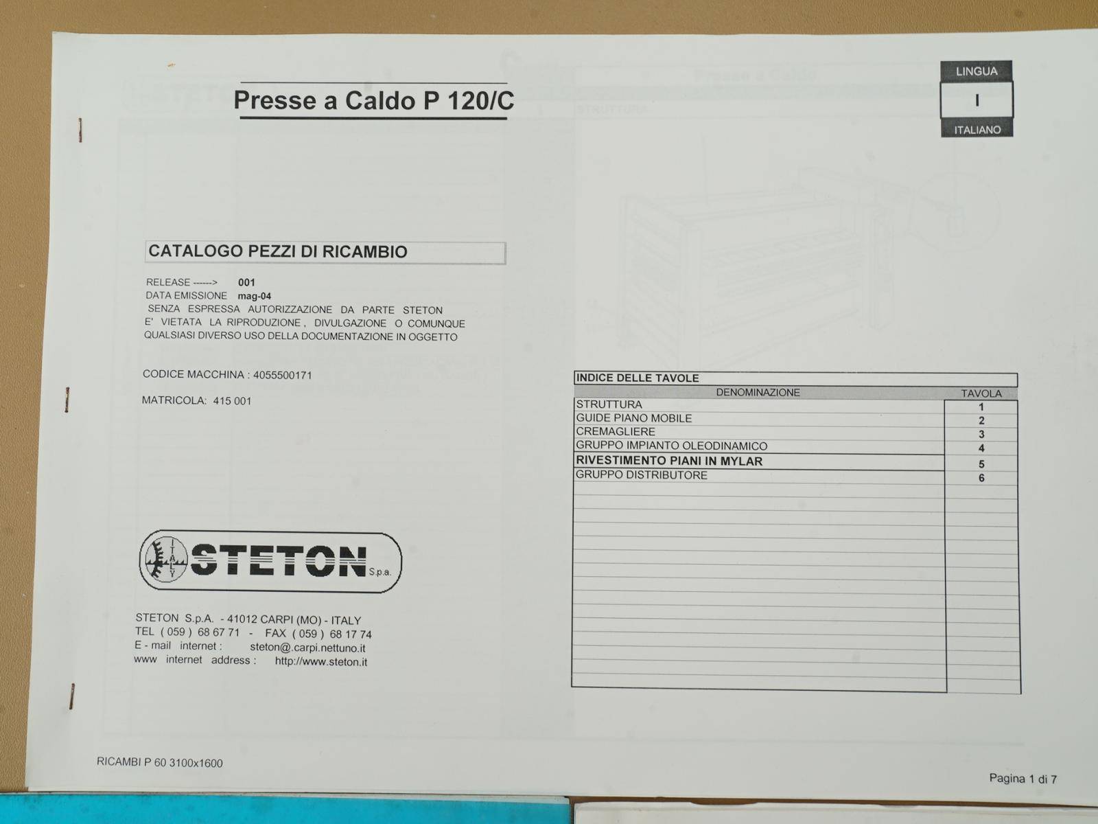 STETON Pressa a piastre P 120 comprare usato